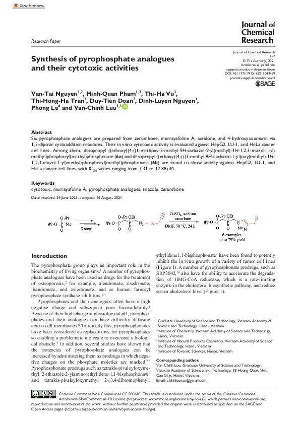 (PDF) Synthesis of pyrophosphate analogues and their cytotoxic activities
