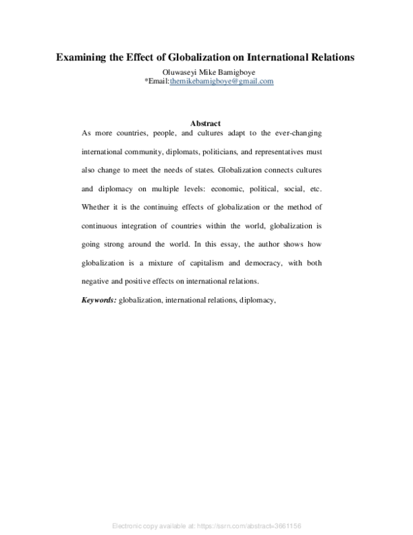 (PDF) Examining the Effect of Globalization on International Relations