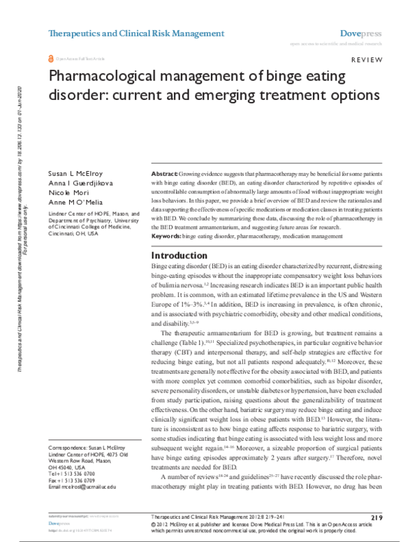(PDF) Pharmacological management of binge eating disorder: current and ...