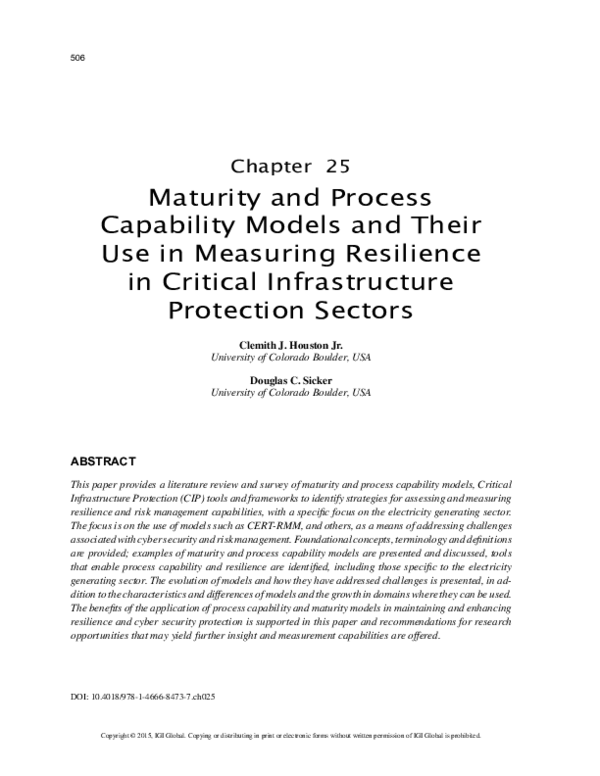 (PDF) Maturity and Process Capability Models and Their Use in Measuring Resilience in Critical ...