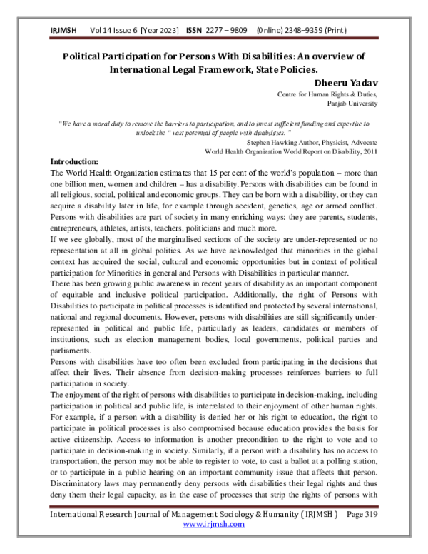 (PDF) Political Participation for Persons With Disabilities: An ...