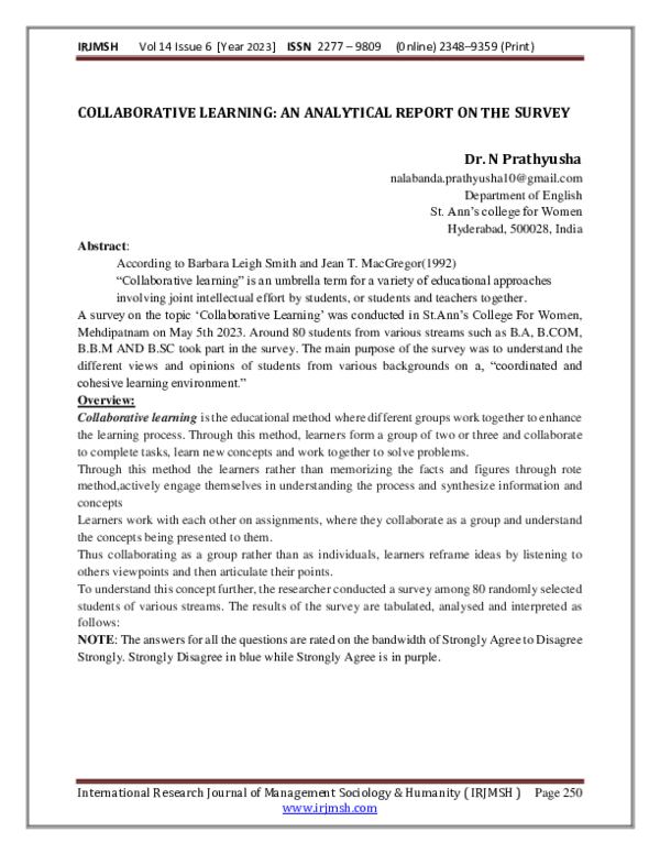 (PDF) COLLABORATIVE LEARNING: AN ANALYTICAL REPORT ON THE SURVEY