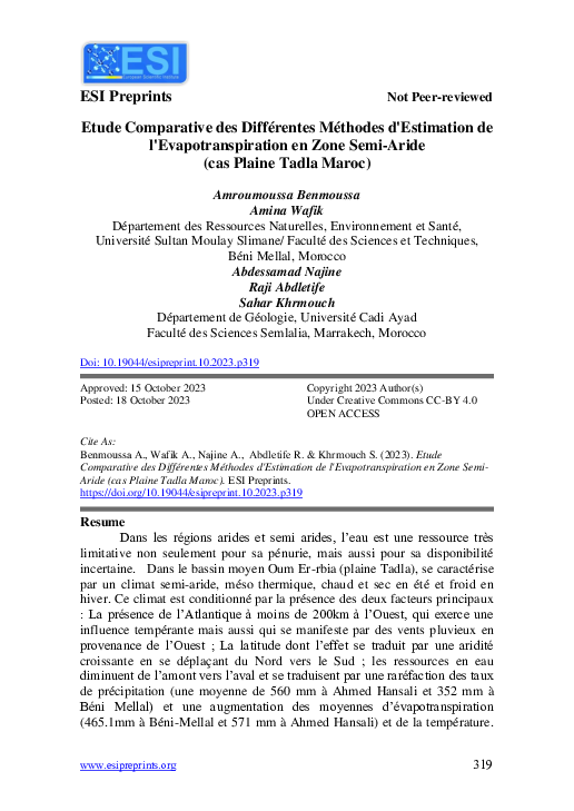 (PDF) Etude Comparative des Différentes Méthodes d'Estimation de l ...