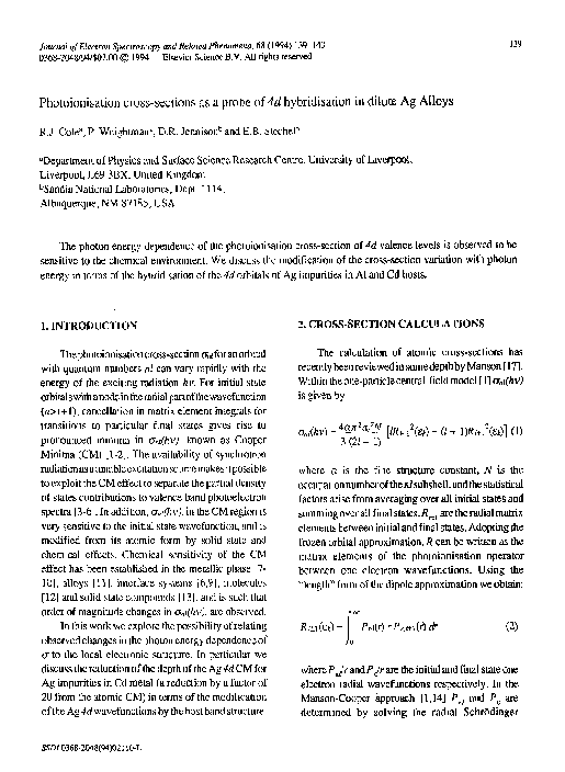 (PDF) Photoionisation cross-sections as a probe of 4d hybridisation in ...