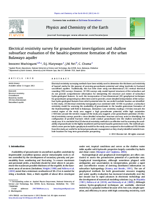 (PDF) Electrical resistivity survey for groundwater investigations and ...