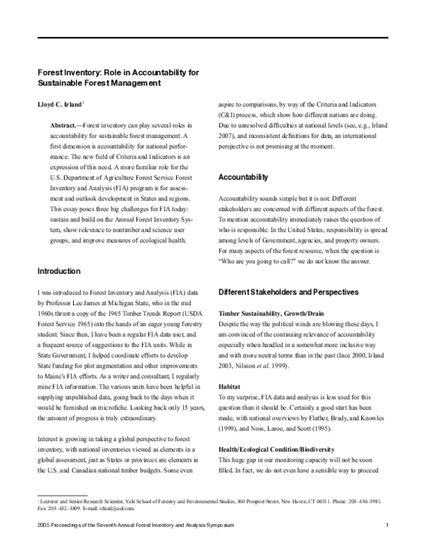 (PDF) Forest inventory: role in accountability for sustainable forest ...