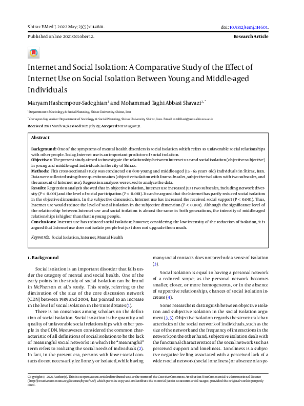 (PDF) Internet and Social Isolation: A Comparative Study of the Effect ...