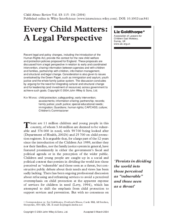 (PDF) Every child matters: a legal perspective