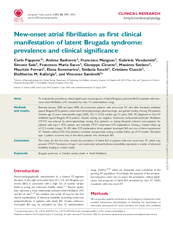 (PDF) New-onset atrial fibrillation as first clinical manifestation of latent Brugada syndrome ...