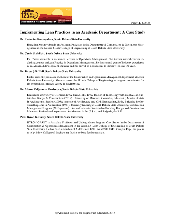(PDF) Implementing Lean Practices in an Academic Department: A Case Study