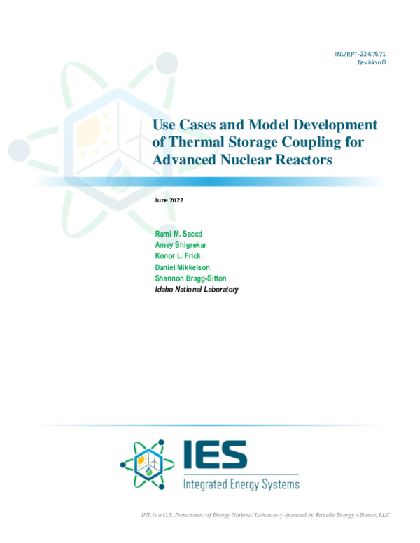 (PDF) Use Cases and Model Development of Thermal Storage Coupling for Advanced Nuclear Reactors