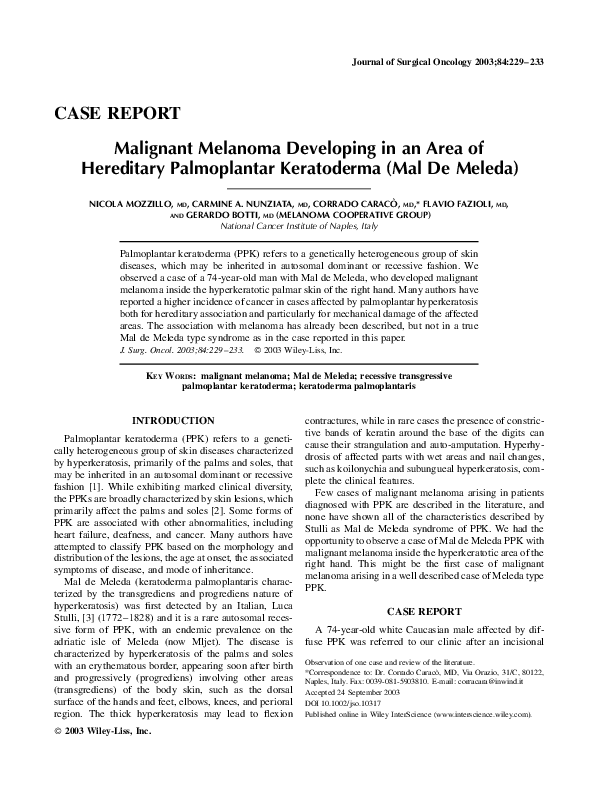 (PDF) Malignant melanoma developing in an area of hereditary ...