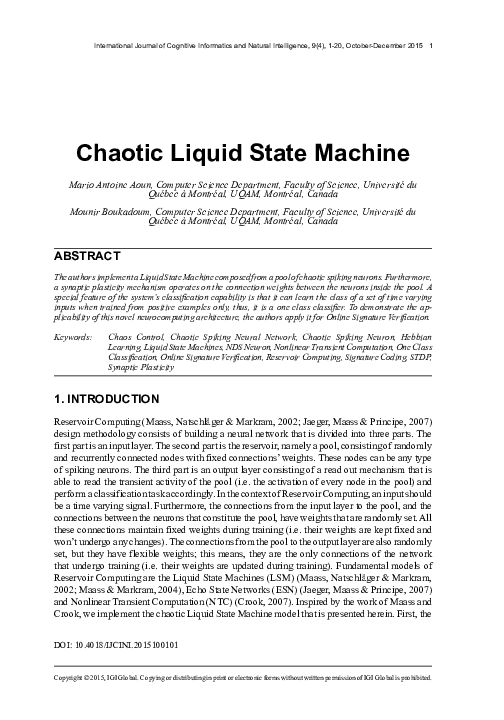 (PDF) Chaotic Liquid State Machine