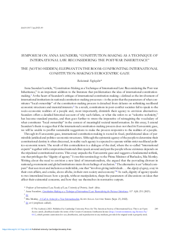 (PDF) SYMPOSIUM ON ANNA SAUNDERS, "CONSTITUTION-MAKING AS A TECHNIQUE ...