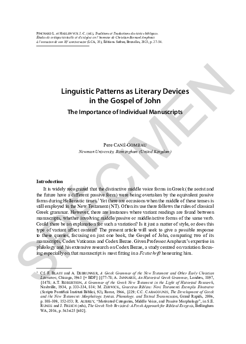 (PDF) Linguistic Patterns as Literary Devices in the Gospel of John ...