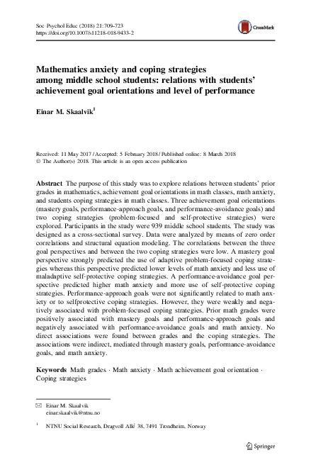 (PDF) Mathematics anxiety and coping strategies among middle school students: relations with ...