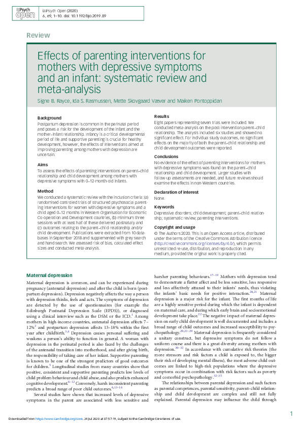 (PDF) Effects of parenting interventions for mothers with depressive ...
