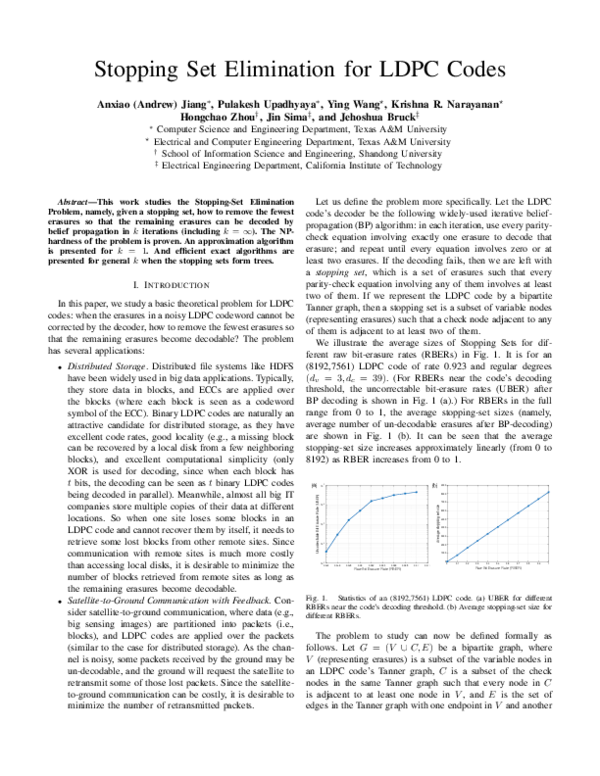(PDF) Stopping set elimination for LDPC codes
