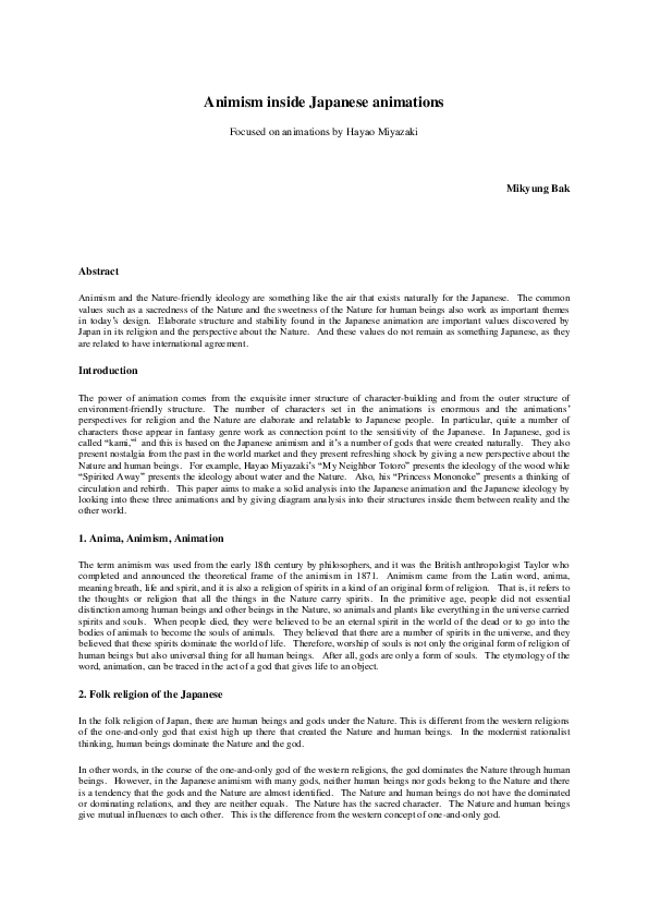 (PDF) Animism inside Japanese animations: Focused on animations by Hayao Miyazaki