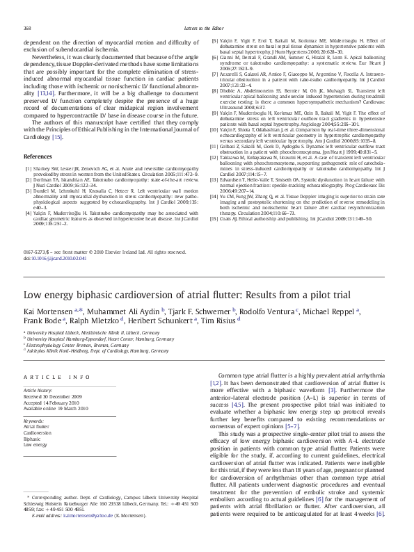 (PDF) Low energy biphasic cardioversion of atrial flutter: Results from ...
