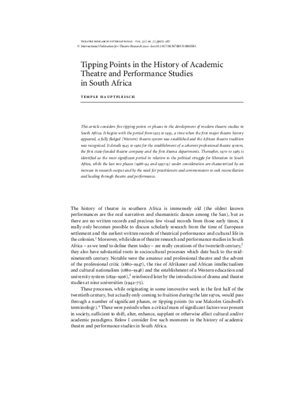 (PDF) Tipping Points in the History of Academic Theatre and Performance ...