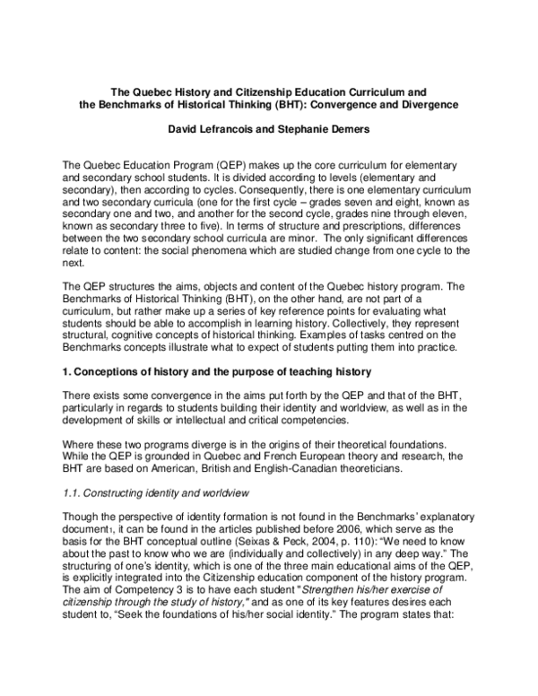 (PDF) The Quebec Education Program (QEP) makes up the core curriculum ...