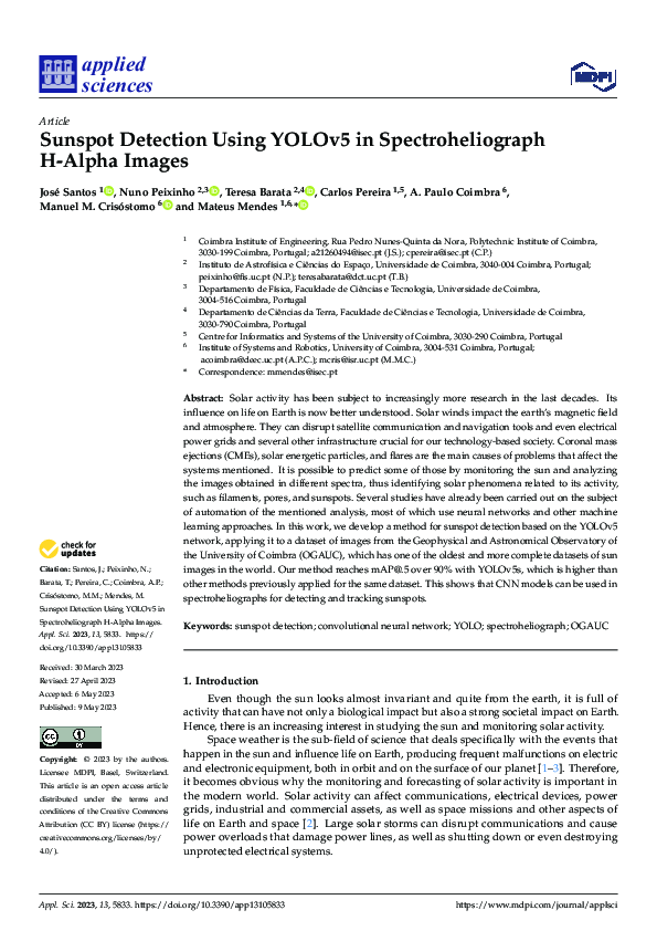 Pdf Sunspot Detection Using Yolov5 In Spectroheliograph H Alpha Images