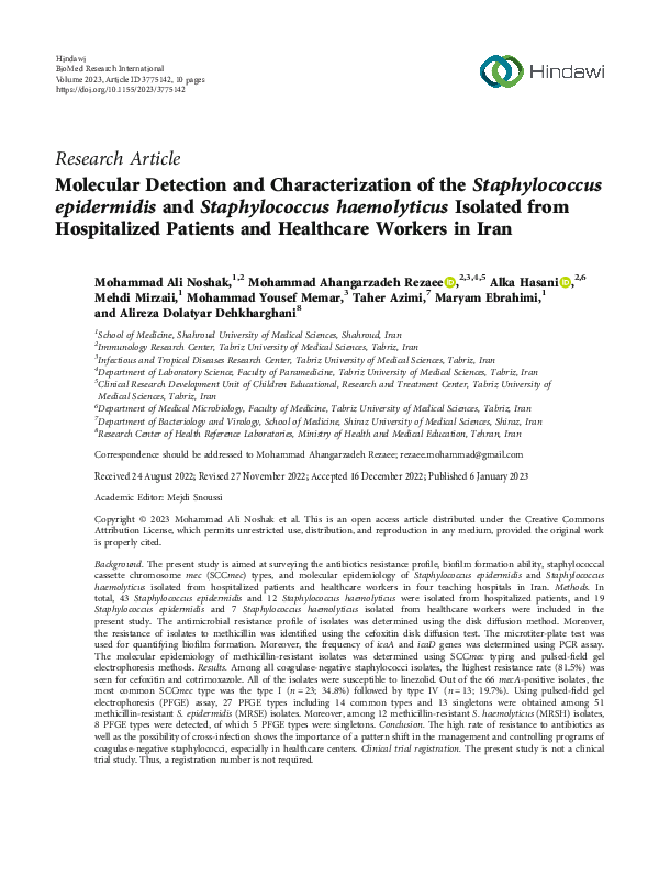 Pdf Molecular Detection And Characterization Of The Staphylococcus