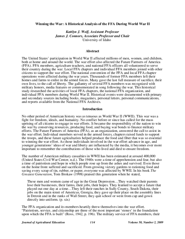 (PDF) Winning the War: A Historical Analysis of the FFA During World War II