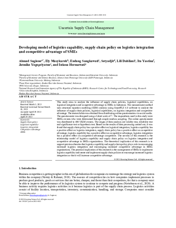 (PDF) Developing model of logistics capability, supply chain policy on ...