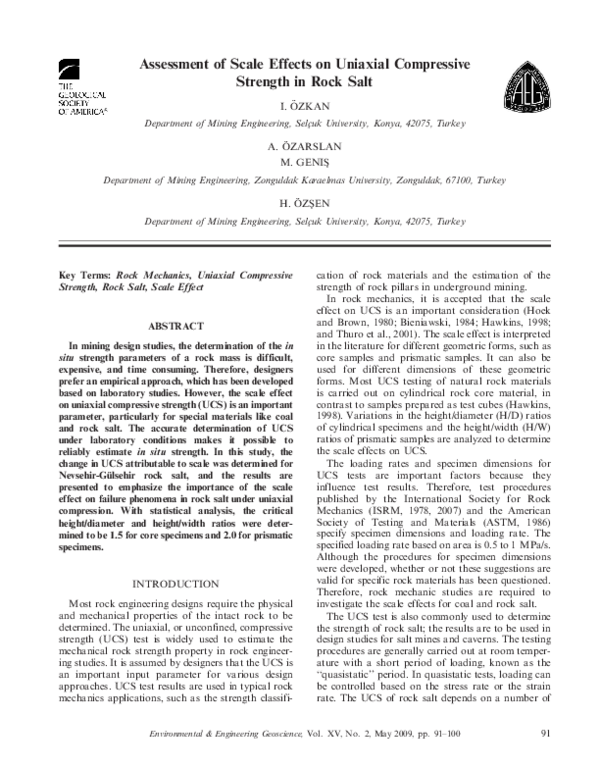 (PDF) Assessment of Scale Effects on Uniaxial Compressive Strength in ...