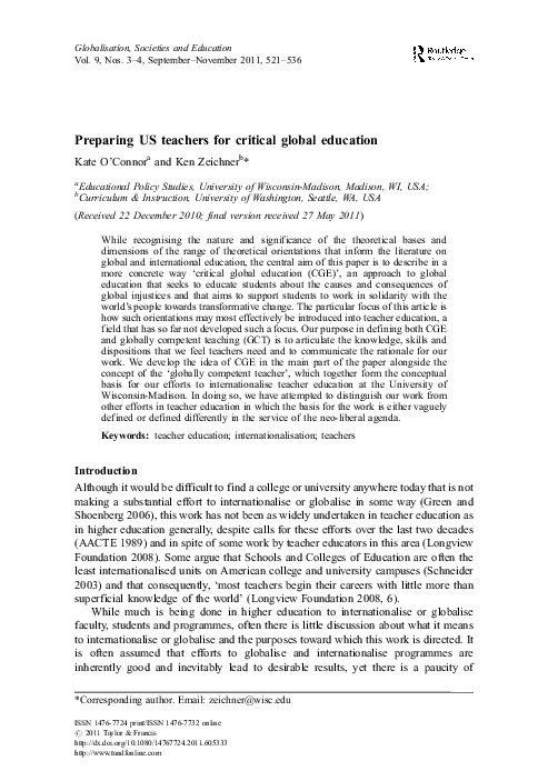 (PDF) Preparing US teachers for critical global education