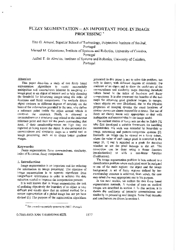 (PDF) Fuzzy segmentation-an important tool in image processing