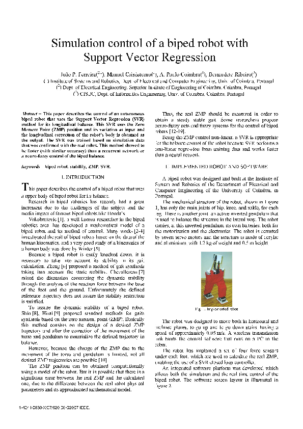 (PDF) Simulation control of a biped robot with Support Vector Regression