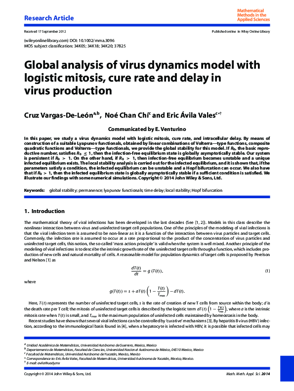 (PDF) Global analysis of virus dynamics model with logistic mitosis, cure rate and delay in ...
