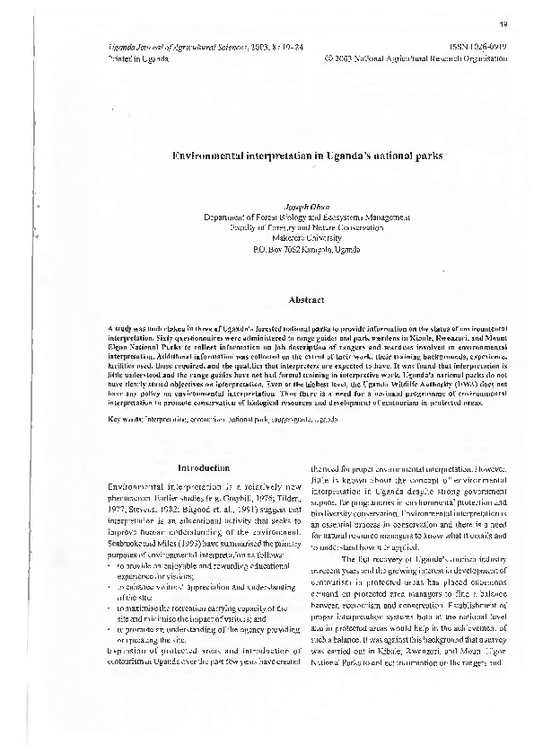 (PDF) Environmental interpretation in Uganda's national parks