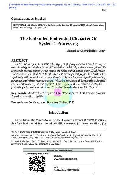 (PDF) The embodied embedded character of system 1 processing