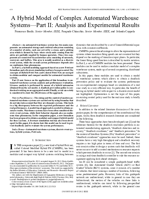 (PDF) A Hybrid Model of Complex Automated Warehouse Systems—Part I: Modeling and Simulation
