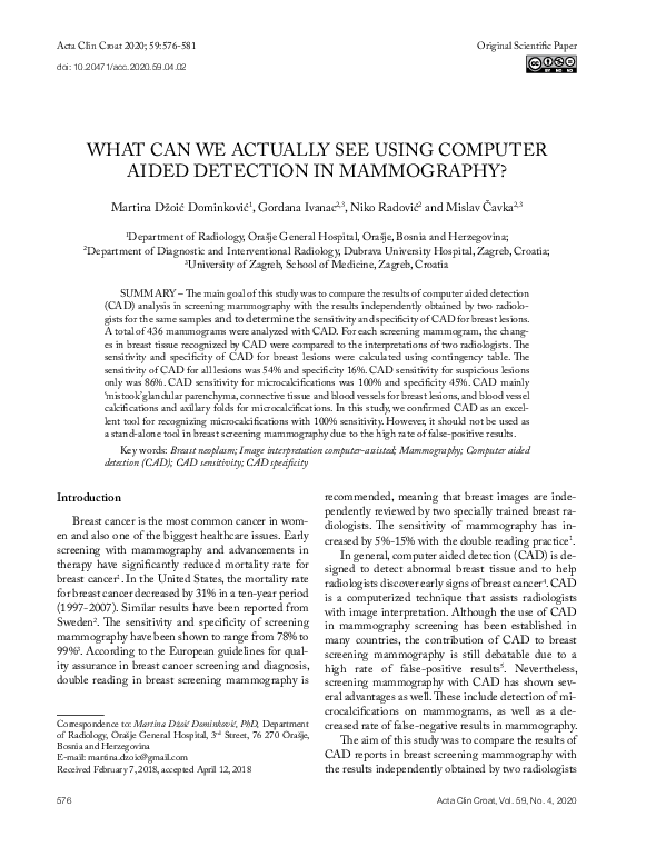 (PDF) What Can We Actually See Using Computer Aided Detection in Mammography?