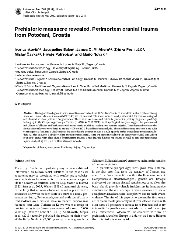Prehistoric massacre revealed. Perimortem cranial trauma from Potočani ...
