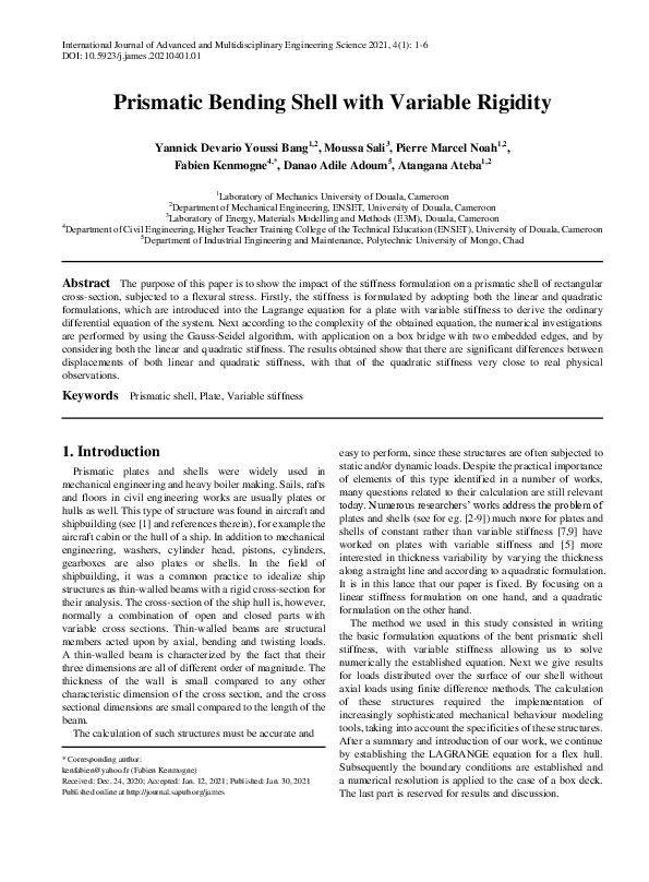 (PDF) Prismatic Bending Shell with Variable Rigidity