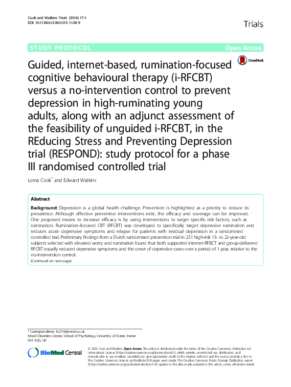 (PDF) Guided, internet-based, rumination-focused cognitive behavioural therapy (i-RFCBT) versus ...