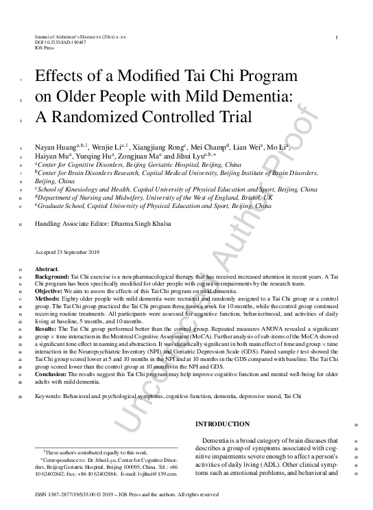 (PDF) Effects of a Modified Tai Chi Program on Older People with Mild Dementia: A Randomized ...