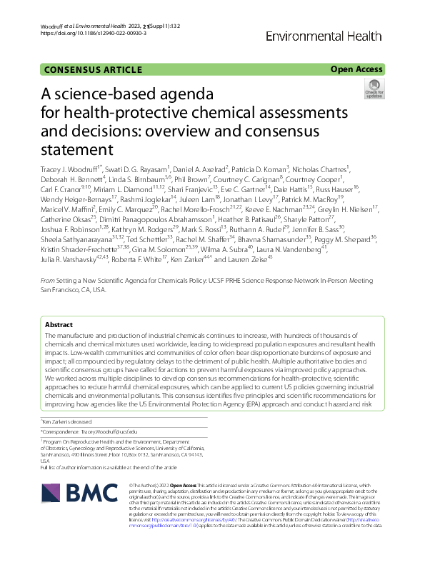 (PDF) A science-based agenda for health-protective chemical assessments and decisions: overview ...