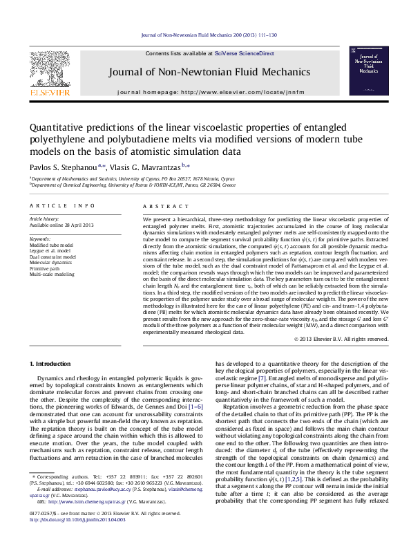 (PDF) Quantitative predictions of the linear viscoelastic properties of entangled polyethylene ...
