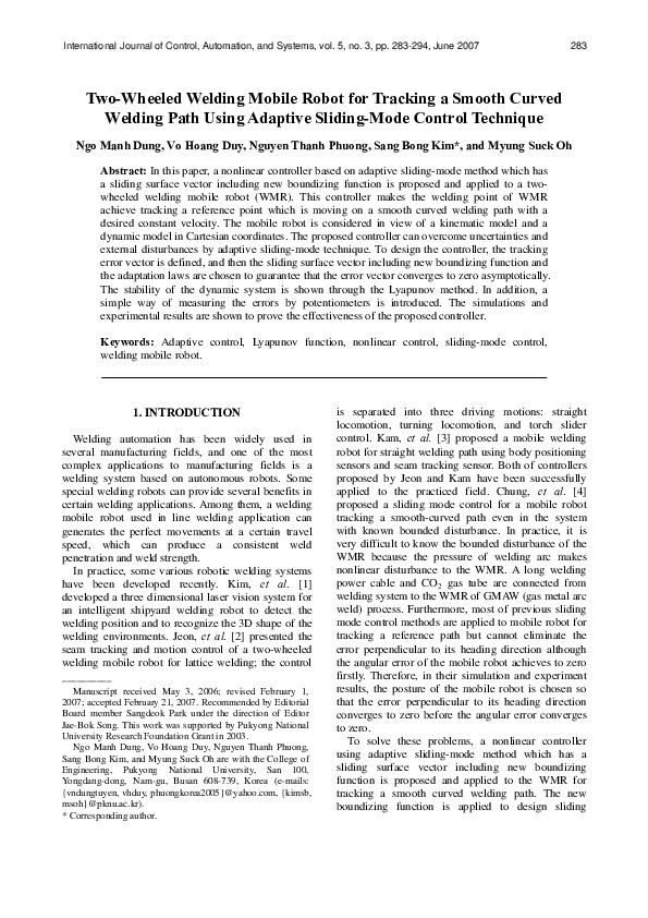 (PDF) Two-Wheeled Welding Mobile Robot for Tracking a Smooth Curved Welding Path Using Adaptive ...