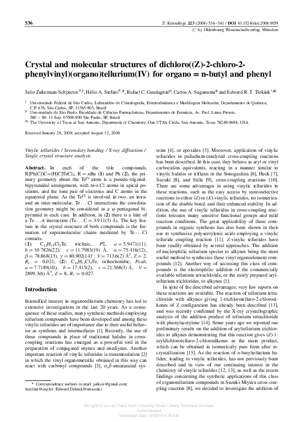 (PDF) Crystal and molecular structures of dichloro((Z)-2-chloro-2 ...