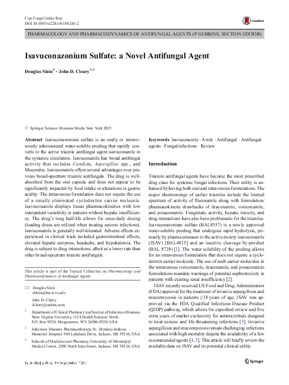 (PDF) Isavuconazonium Sulfate: a Novel Antifungal Agent | Douglas Slain ...