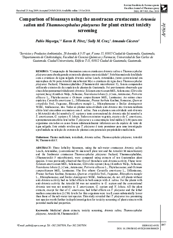 (PDF) Comparison of bioassays using the anostracan crustaceans Artemia ...