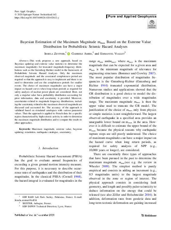 (PDF) Bayesian Estimation of the Maximum Magnitude mmax Based on the ...